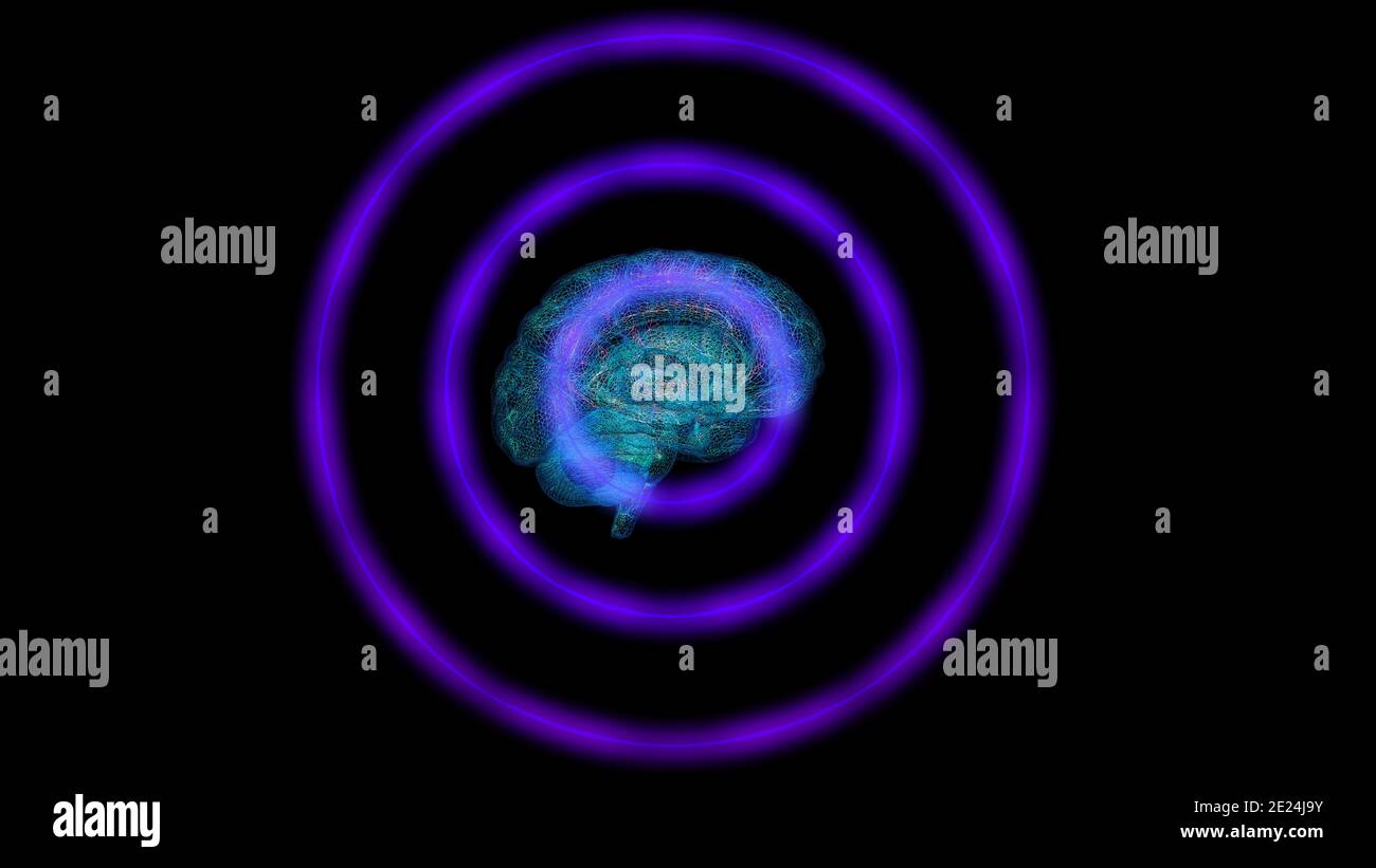 Glowing brain sending out wifi signals. Telepathy , mind power theme ...