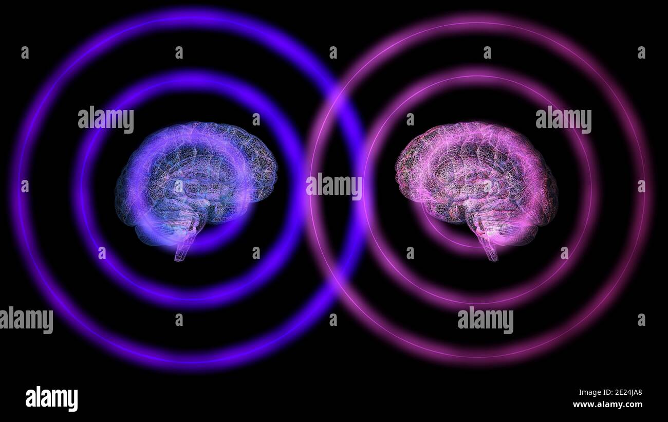 Glowing brain sending out wifi signals. Telepathy , mind power theme ...