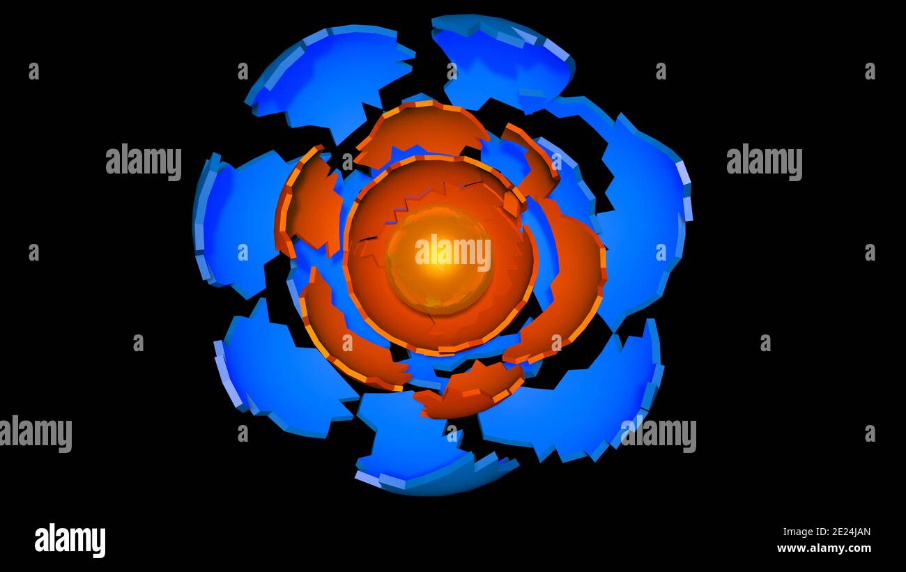 Exploding spheres several layers. Multiple spherical shells expand ...