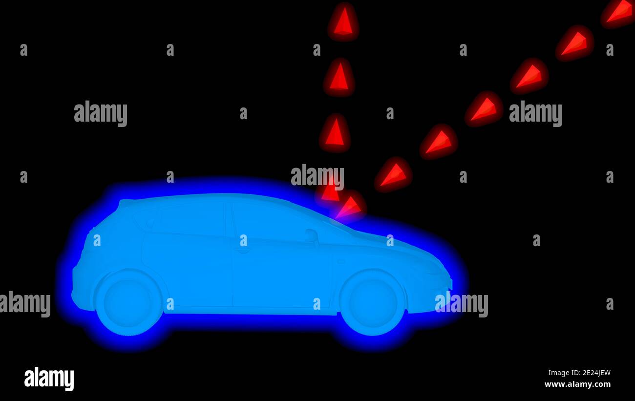 Ultraviolet light rays reflected off vehicle windshield . 3d render ...
