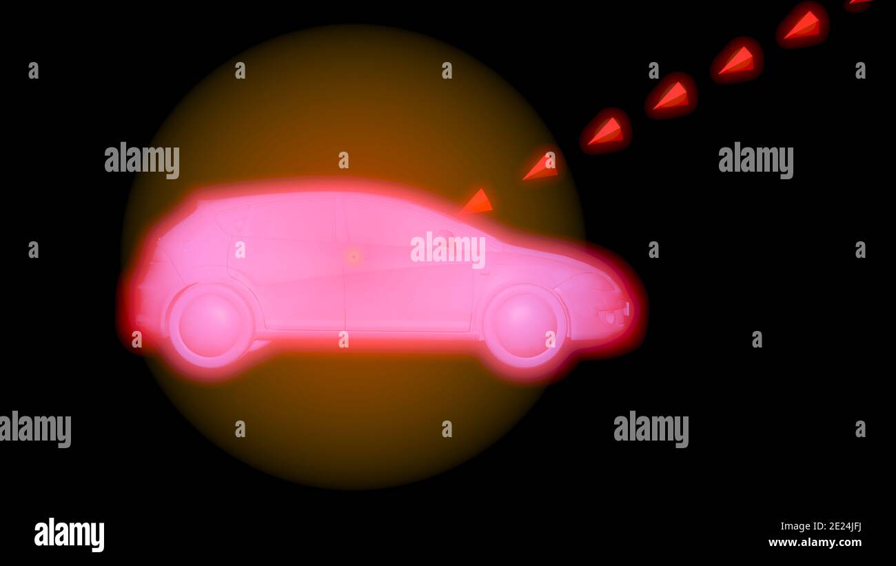 Ultraviolet light rays penetrate vehicle windshield heating car . 3d ...