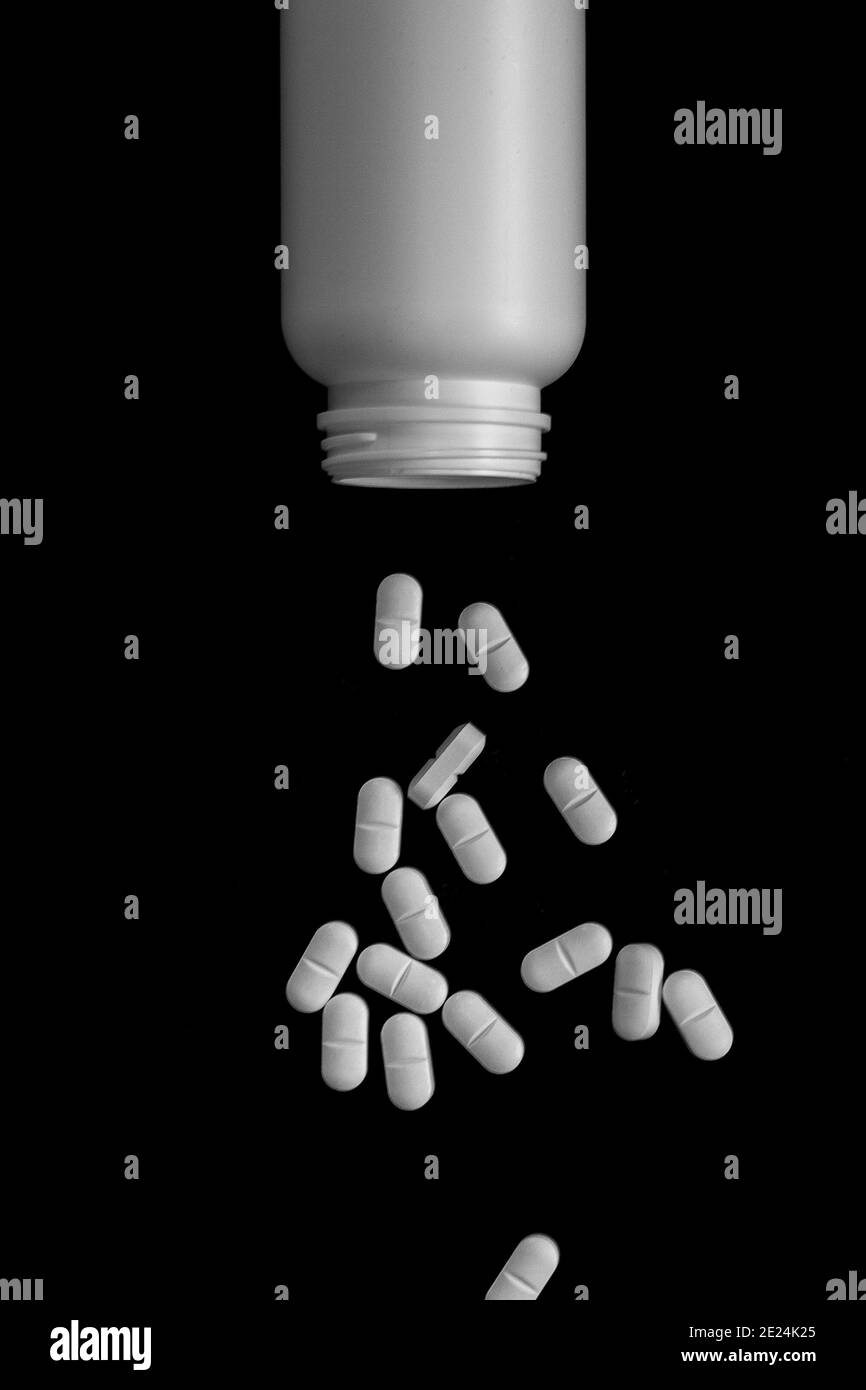 Many drugs pills shot on Black and White Stock Photos & Images - Alamy