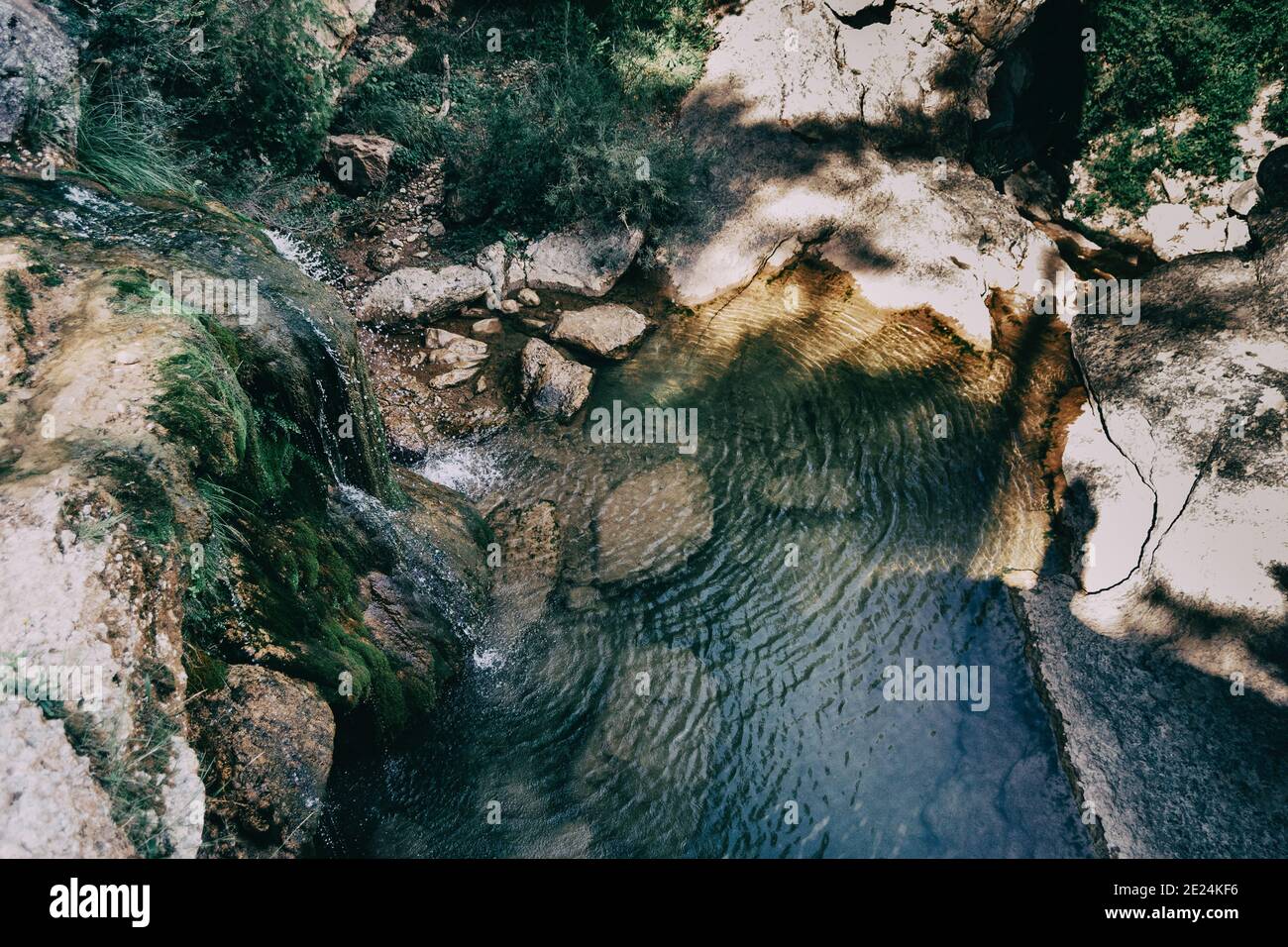 landscape with a pool with waterfall in a place of catalonia, spain ...