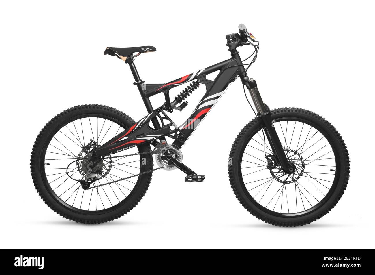 Dual Suspension Black Down Hill Mountain Bike With white and red decal ...