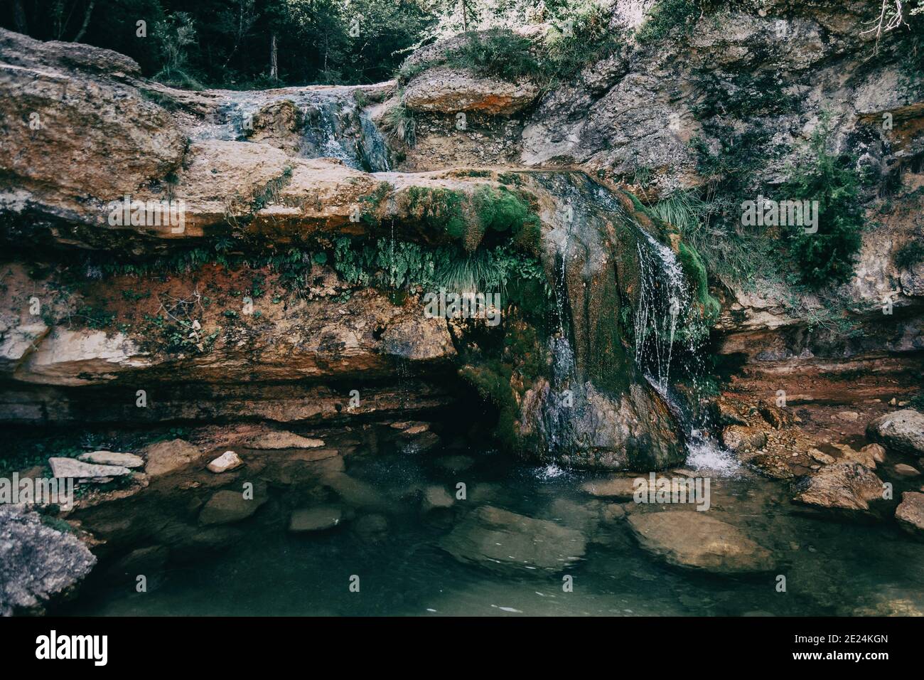 landscape with a pool with waterfall in a place of catalonia, spain ...