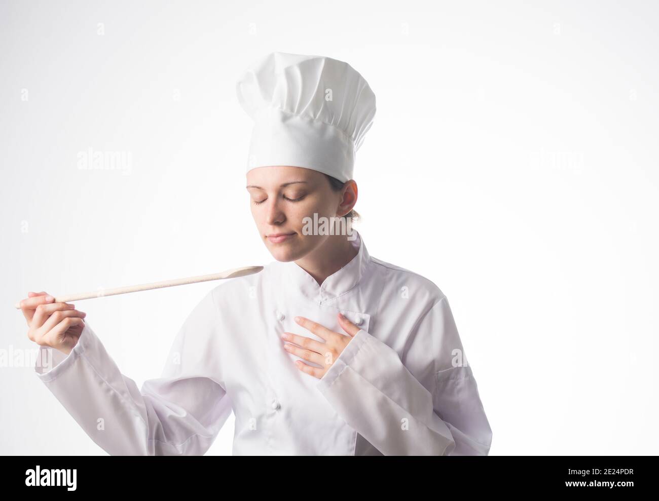 Chef woman. Isolated over white background Stock Photo - Alamy