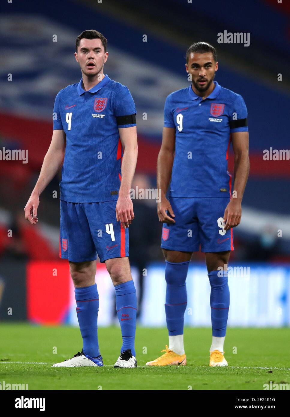 England's Michael Keane (left) and England's Dominic Calvert-Lewin ...