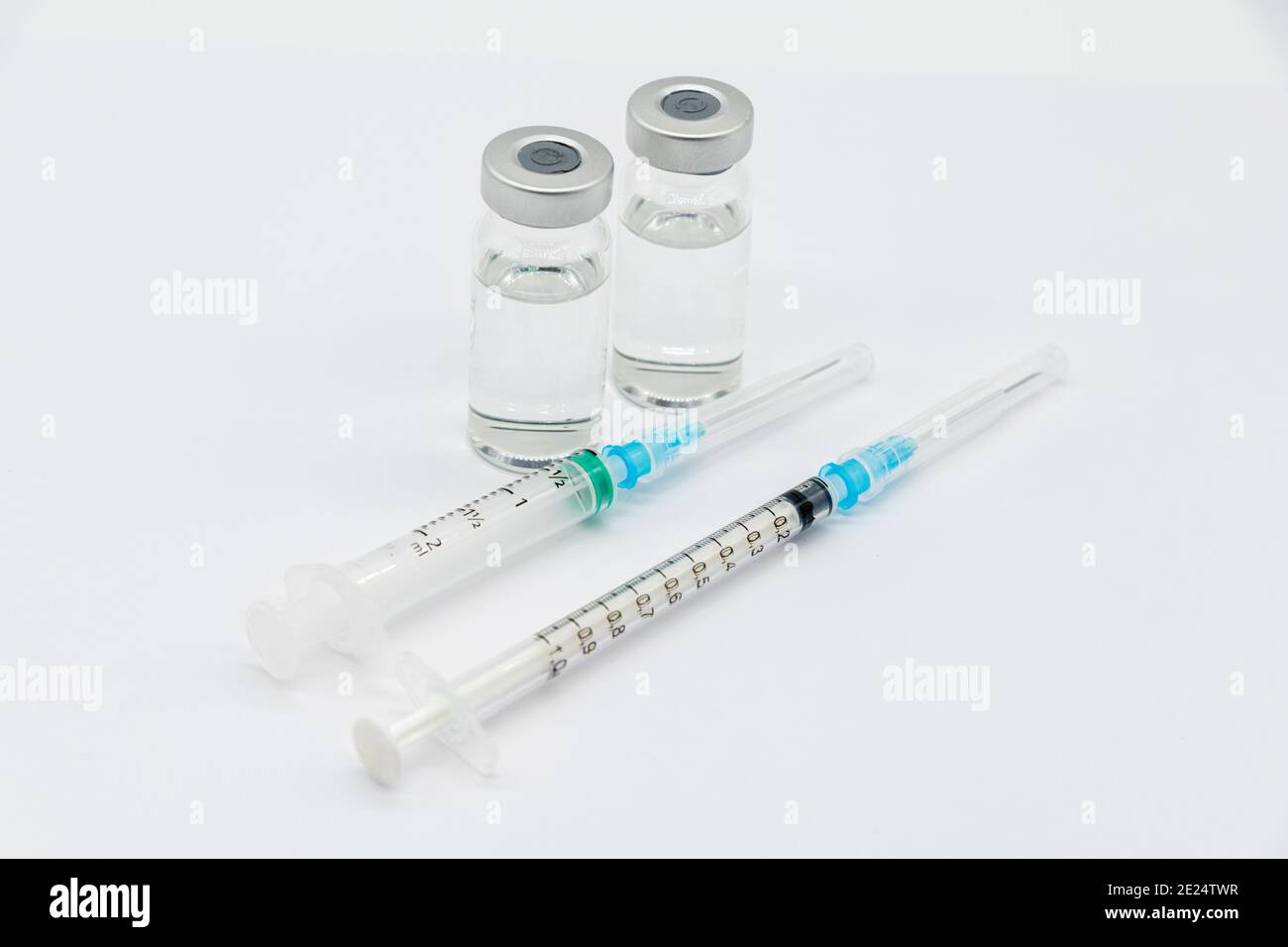 Medical syringes and needles for hypodermic injection on a counter top ...