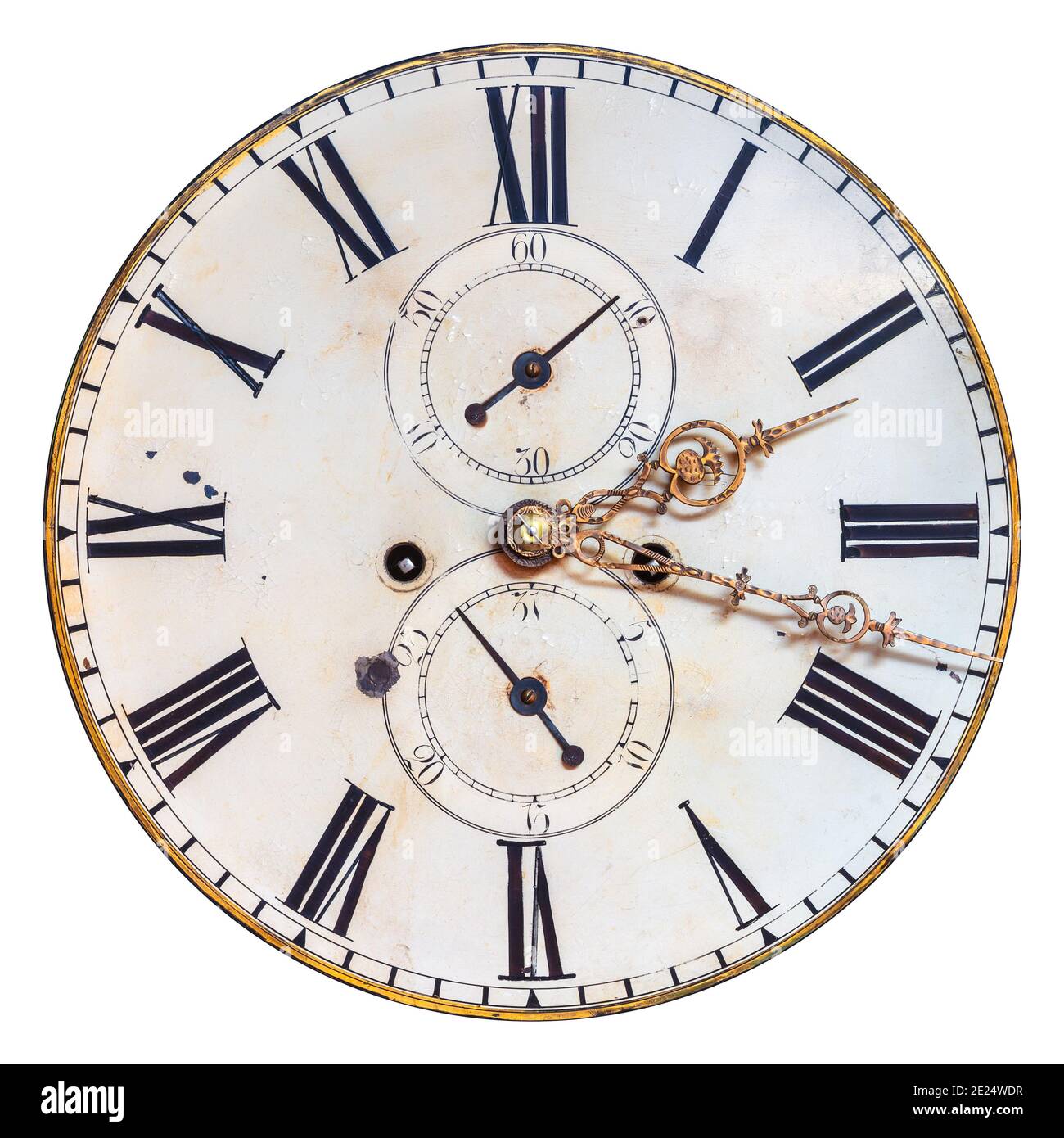 Ancient ornamental clock face with roman numbers isolated on a white ...