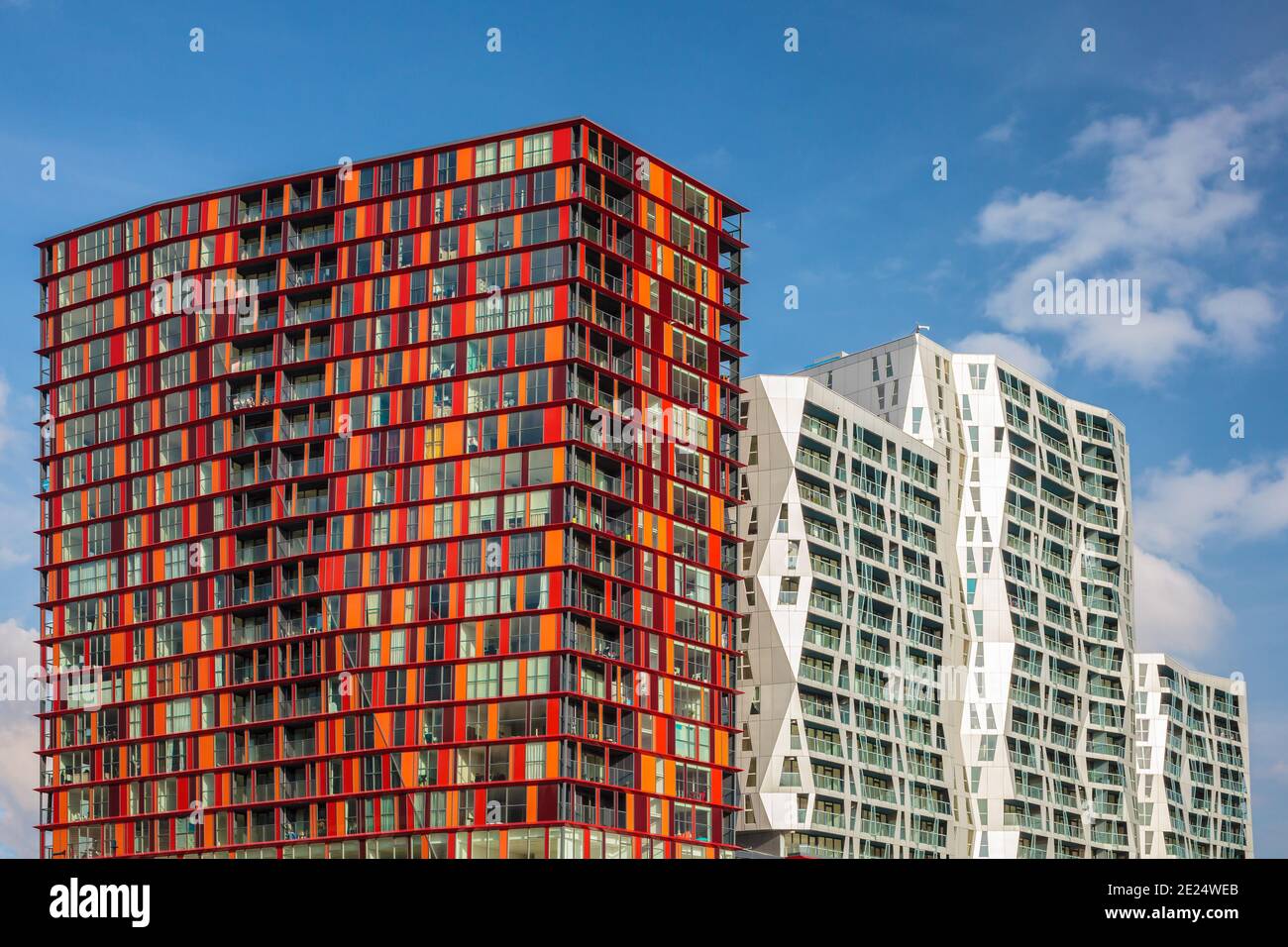 Colorful modern apartment buildings in downtown Rotterdam next to the ...