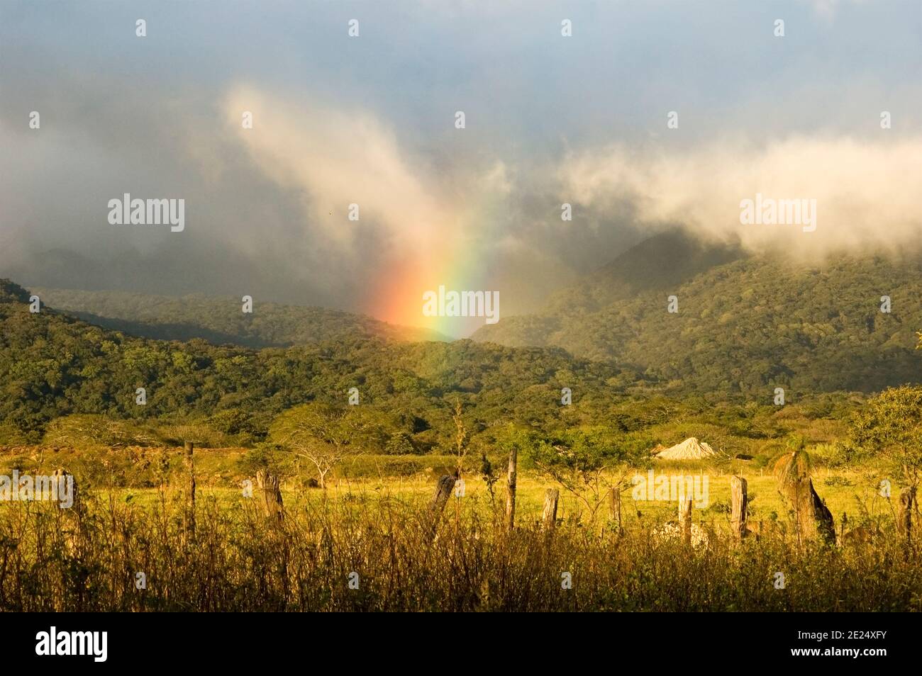 Landscape with rainbow in Costa Rica. Location: road from Liberia to ...