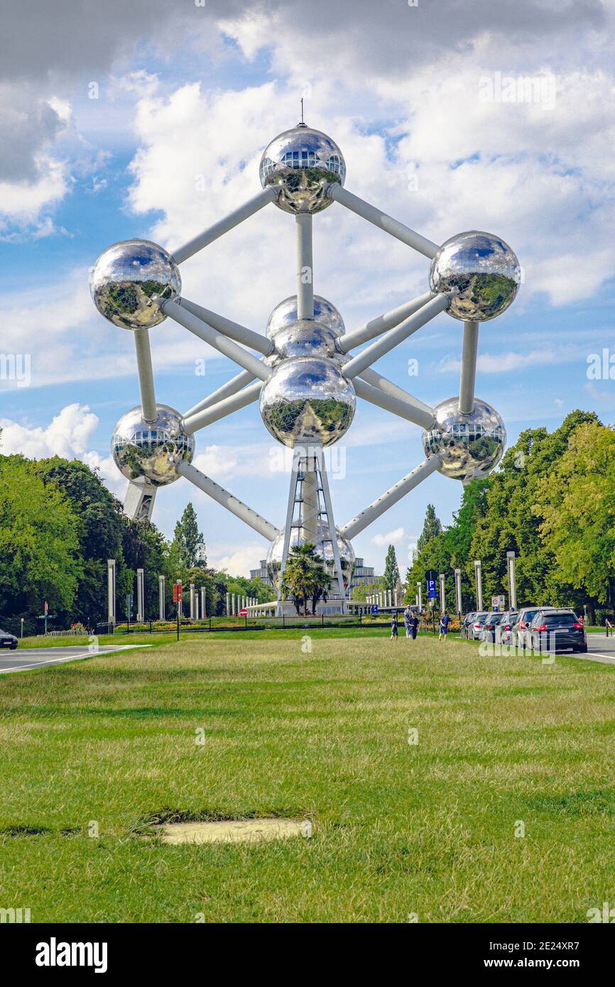 Brussels, Belgium - July 20, 2020: Atomium is a 102 meter tall iron ...