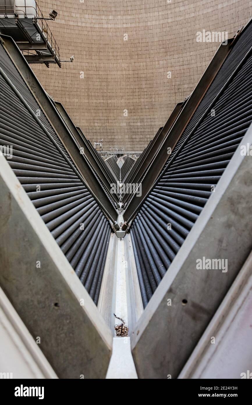 Vertical shot of an electricity generation and distribution power plant ...