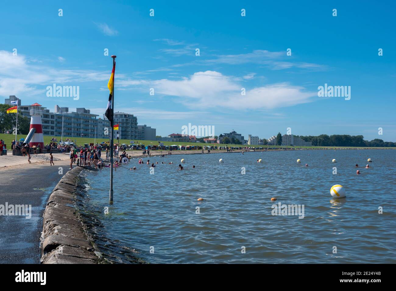 Bathers on the beach promenade, Cuxhaven, Lower Saxony, Germany, Europe ...