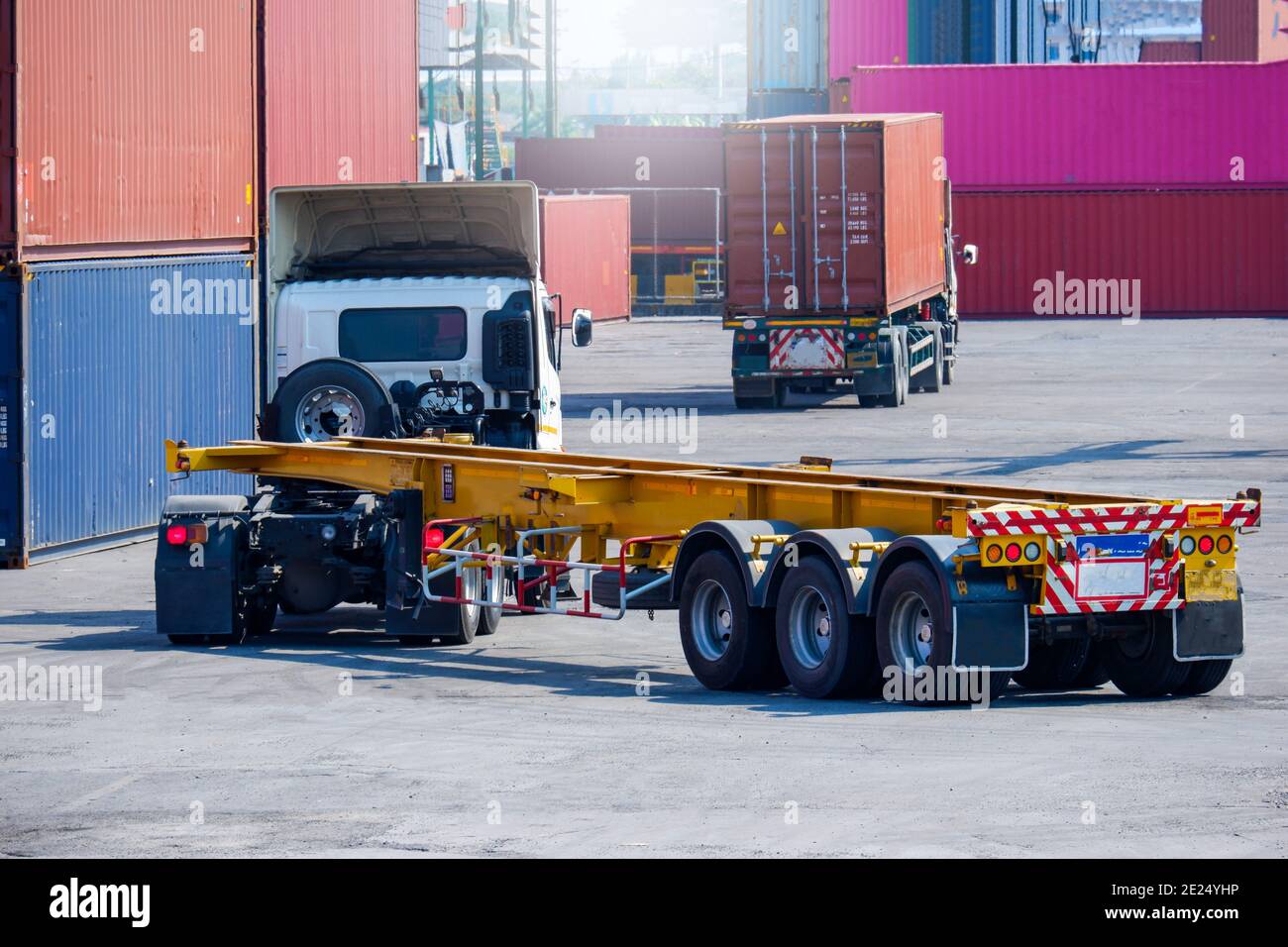 Container truck In the container yard Stock Photo - Alamy