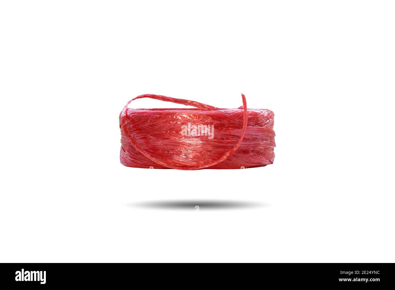 Row of red plastic rope for binding various items isolated on white ...