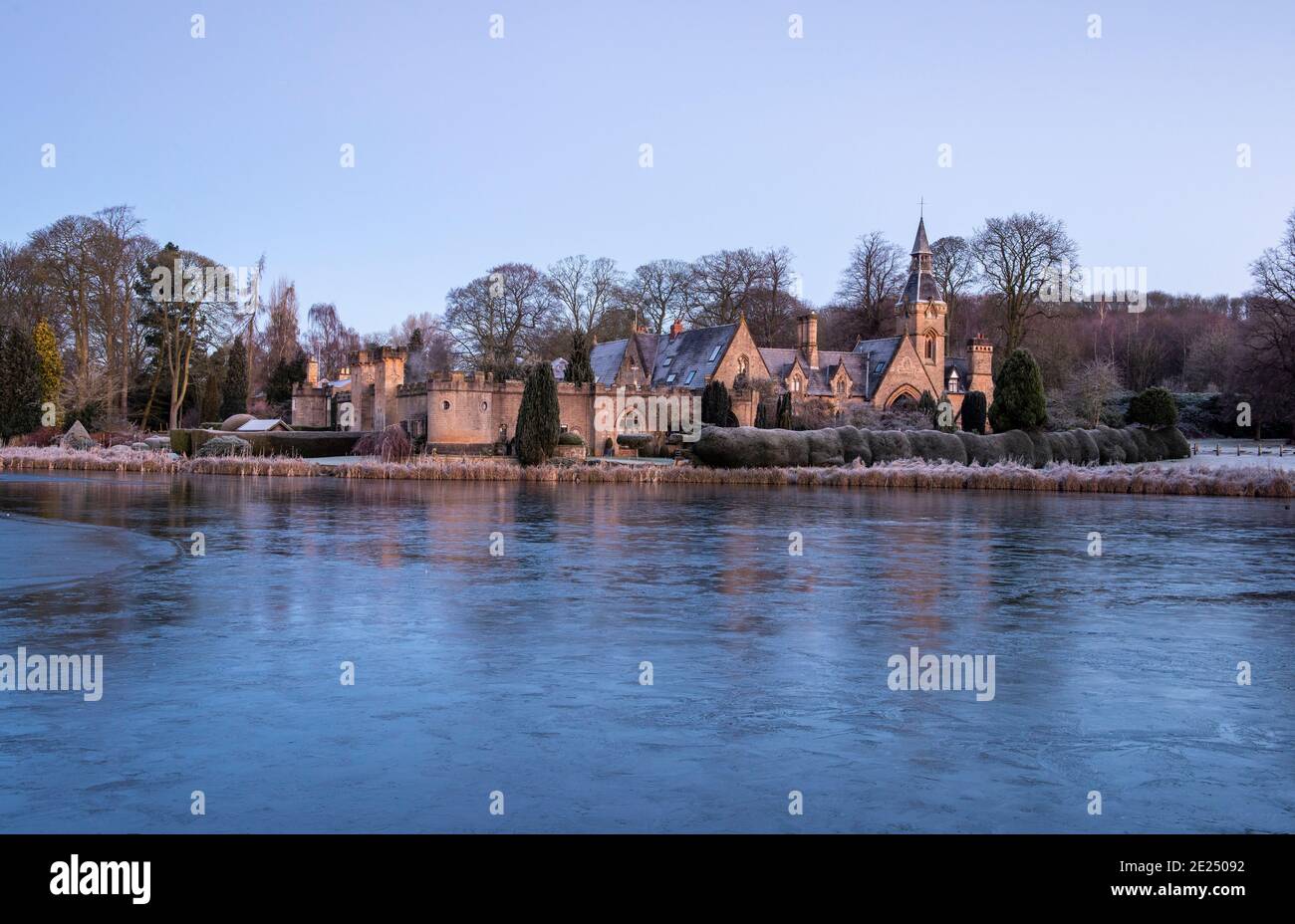 Freezing Winter Sunrise at Newstead Abbey, Nottinghamshire England UK ...