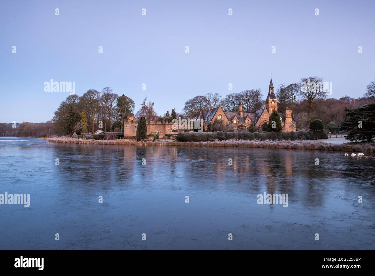 Freezing Winter Sunrise at Newstead Abbey, Nottinghamshire England UK ...
