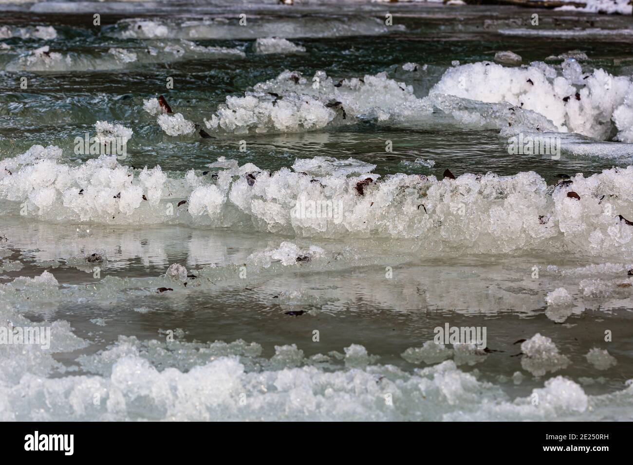 Frozen river in Winter covered with Ice and snow.Winter Background ...