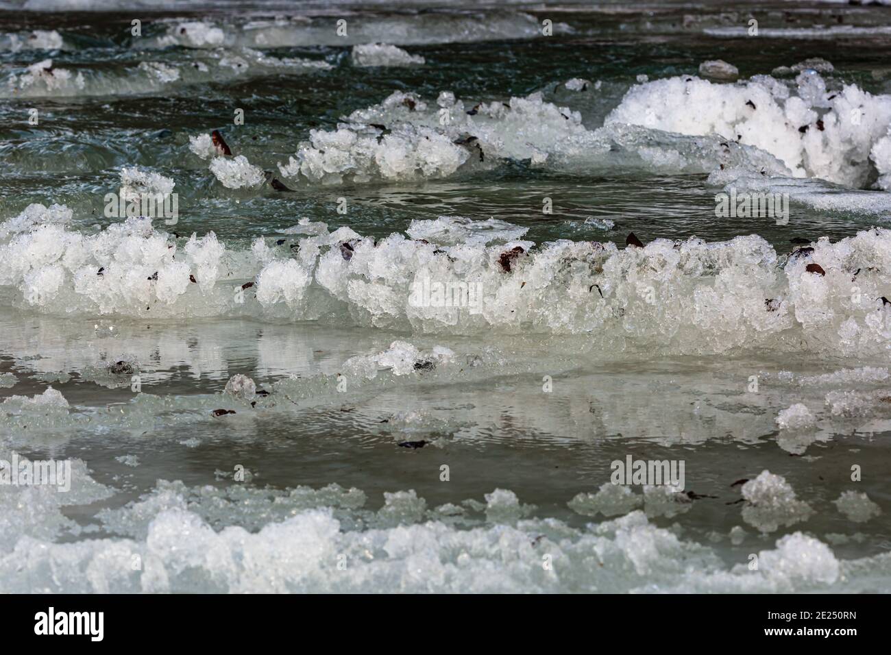 Frozen river in Winter covered with Ice and snow.Winter Background ...