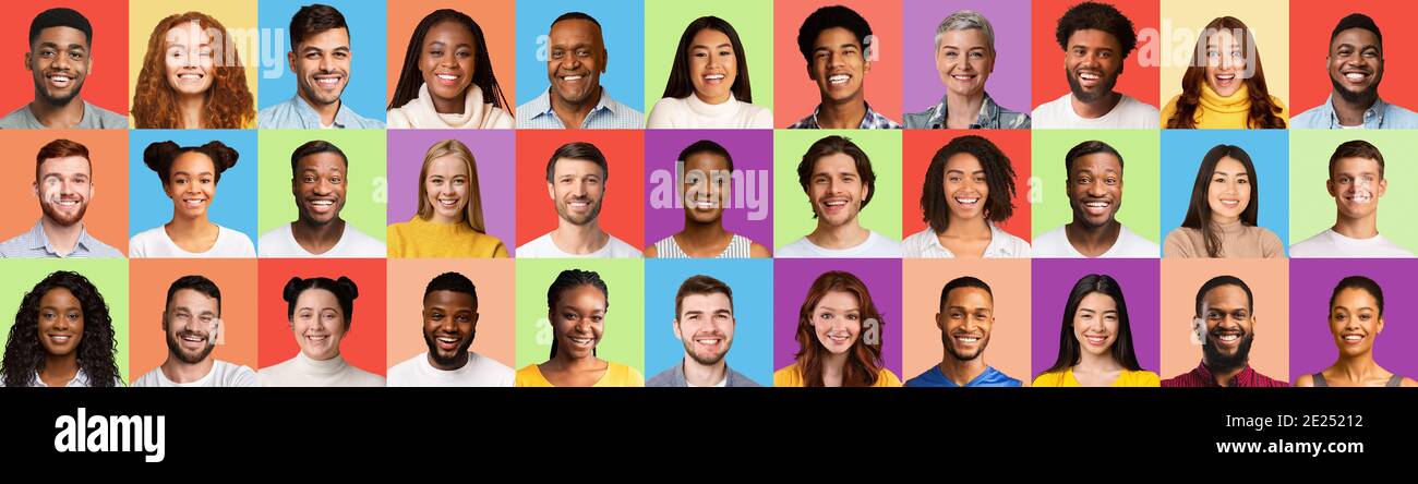 Headshots With Portraits Of Cheerful Multicultural People, Different ...