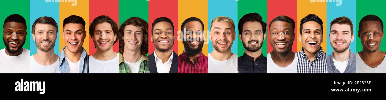 Male Portraits Collage Row Of Multiethnic Men's Faces, Colorful ...