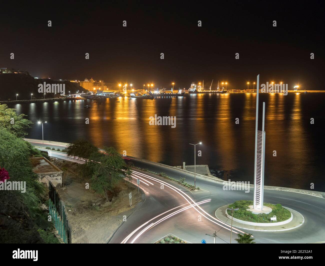 View from Plato towards the harbour. The capital Praia on the island of ...