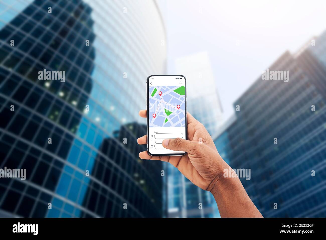 Navigation App. Smartphone With Gps Application On Screen In Black Male ...