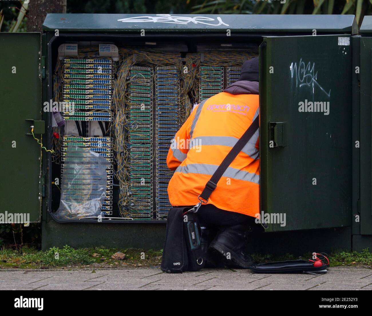 A Openreach engineer works on an exchange in Reading, Berkshire Stock ...