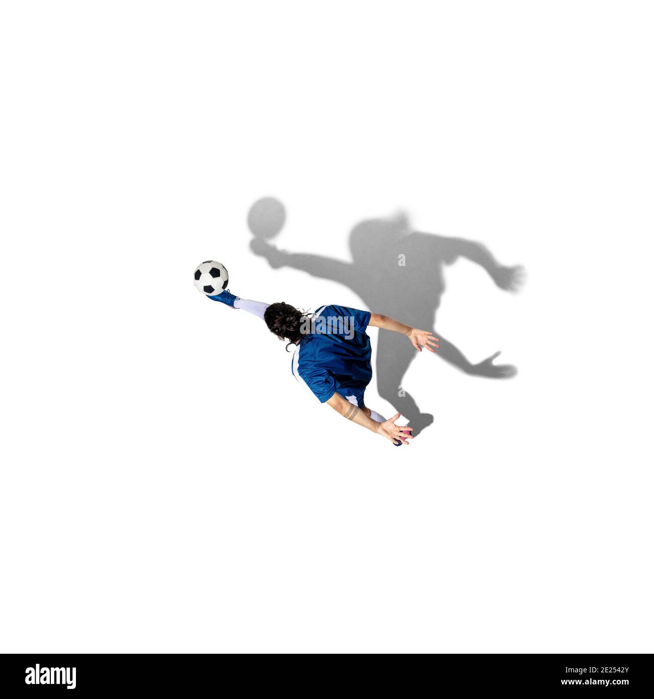 Young man soccer player isolated over white background with shadow. Top ...
