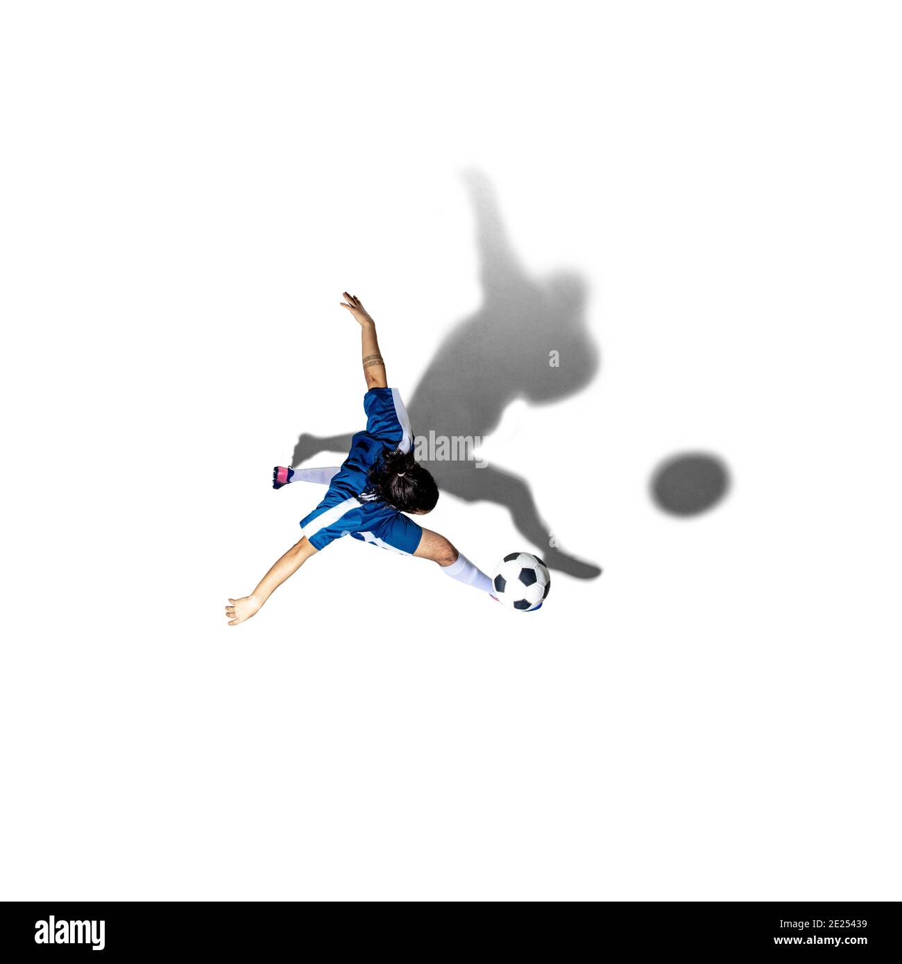 Young man soccer player isolated over white background with shadow. Top ...