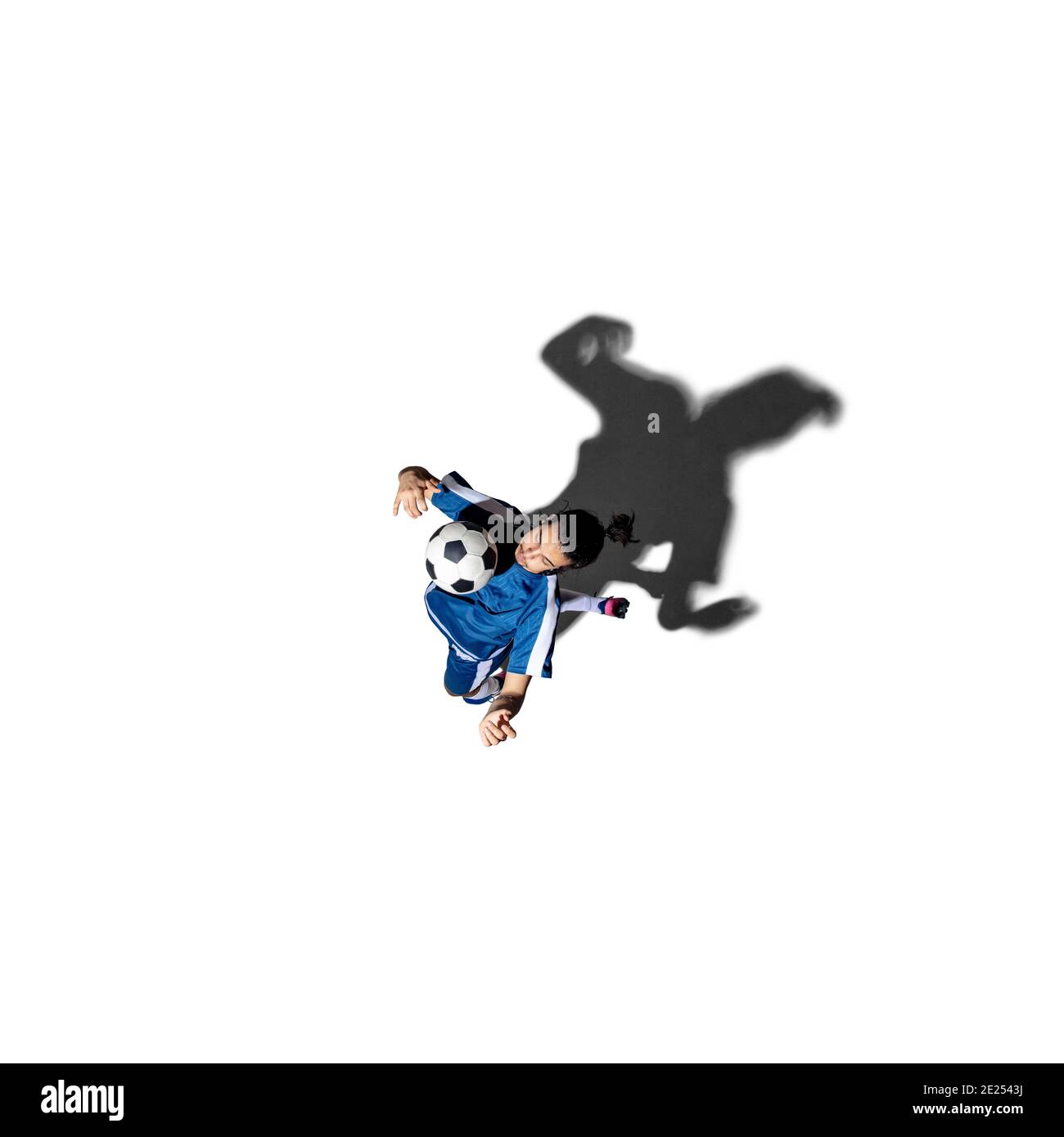 Top view of Caucasian man soccer player isolated on white background ...