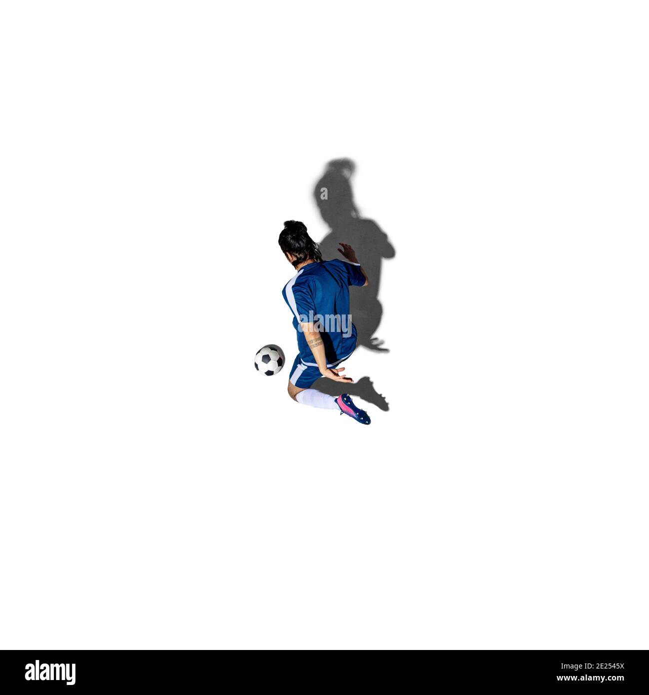 Caucasian man soccer player isolated on white background with shadow ...