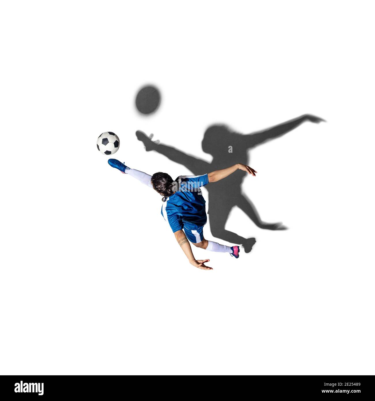 Young man soccer player isolated over white background with shadow. Top ...