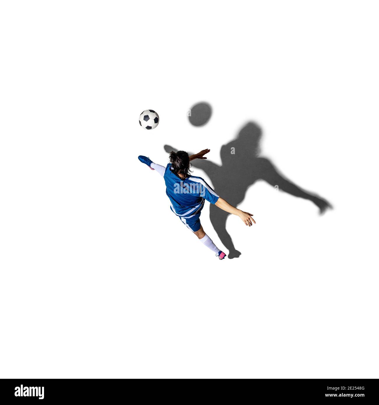Young man soccer player isolated over white background with shadow. Top ...
