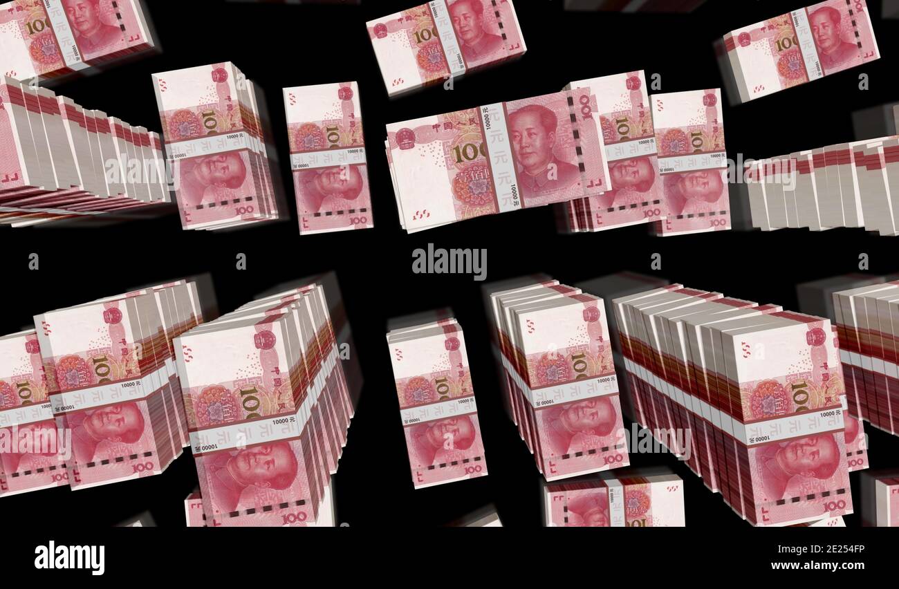 Chinese yuan money pack 3d illustration. 100 EUR banknote bundle stacks ...