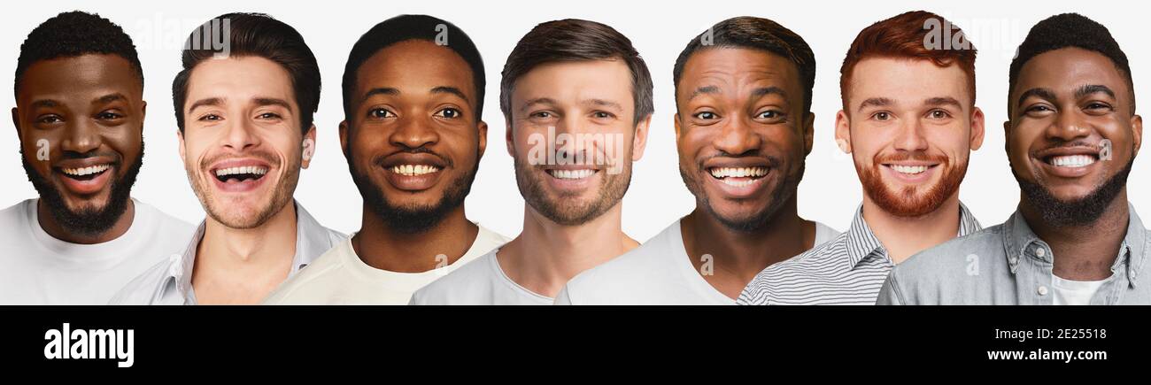 Row Of Multicultural Males Portraits In Collage, Panorama Stock Photo ...
