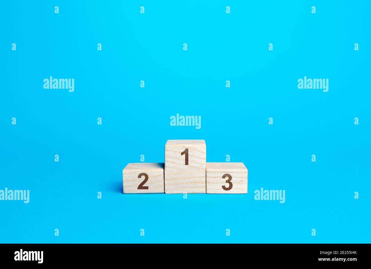 Sports podium awards on a blue background. First second and third place ...