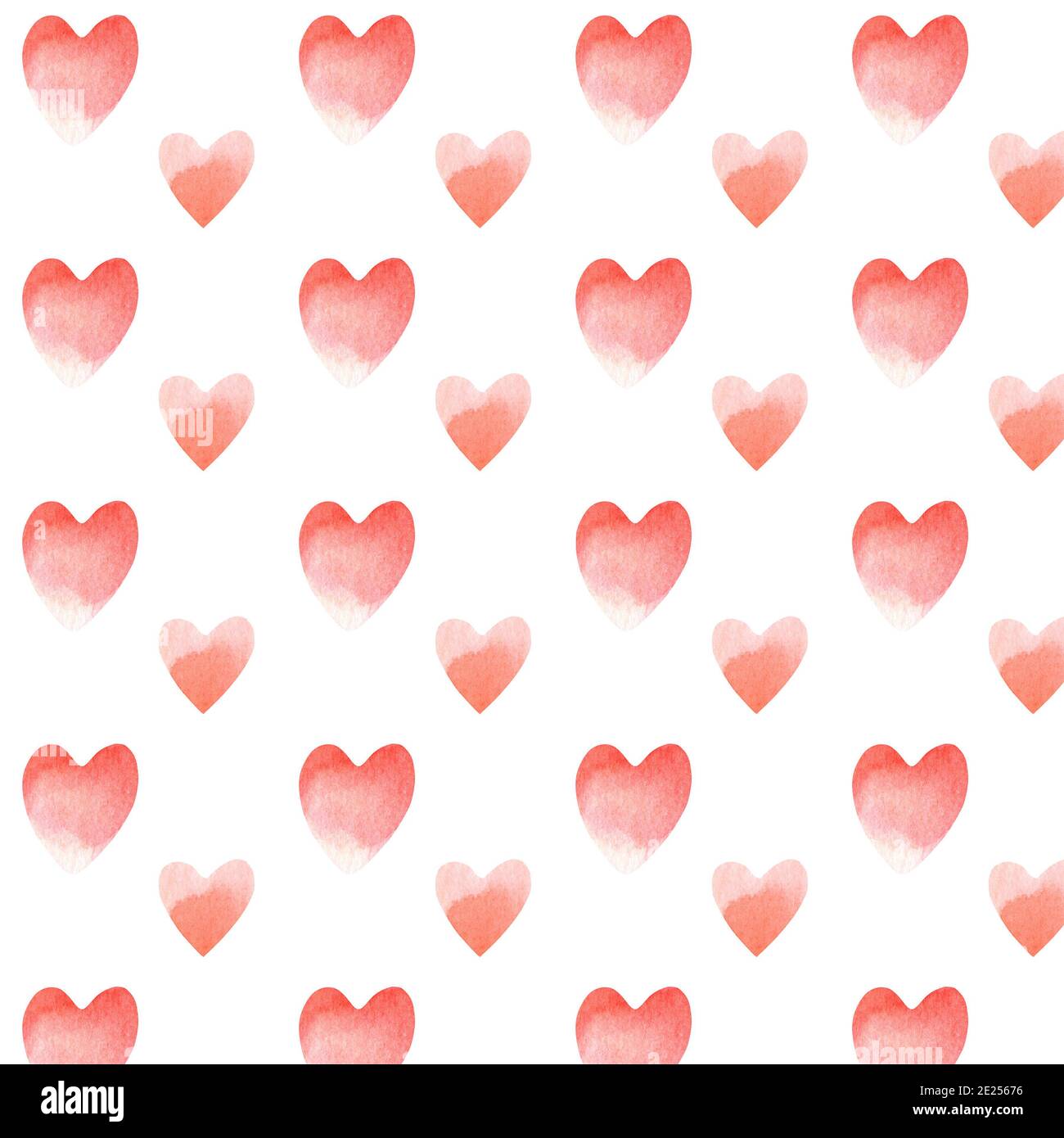 Seamless red watercolor gradient hand painted hearts pattern. Valentine ...