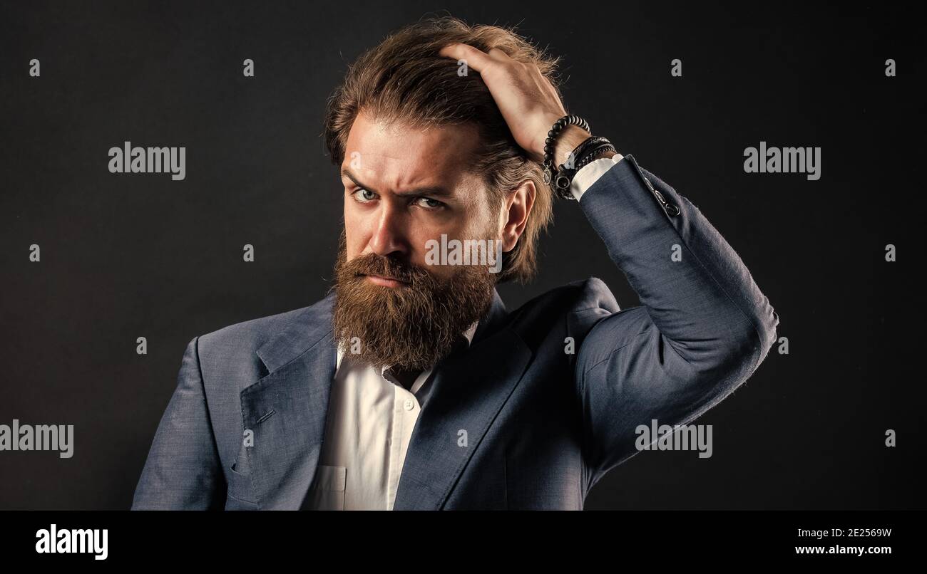 confidence and charisma. handsome man wear office suit. male beauty and ...