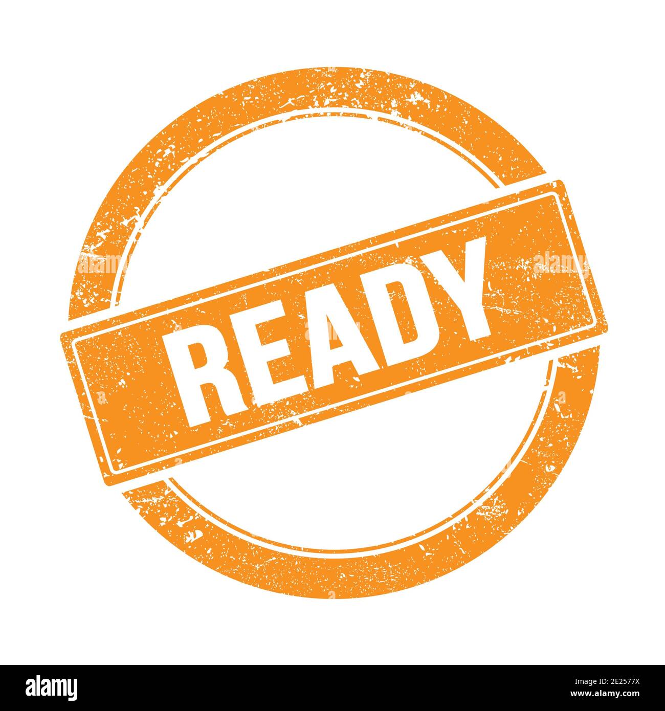 READY text on orange grungy round vintage stamp Stock Photo - Alamy