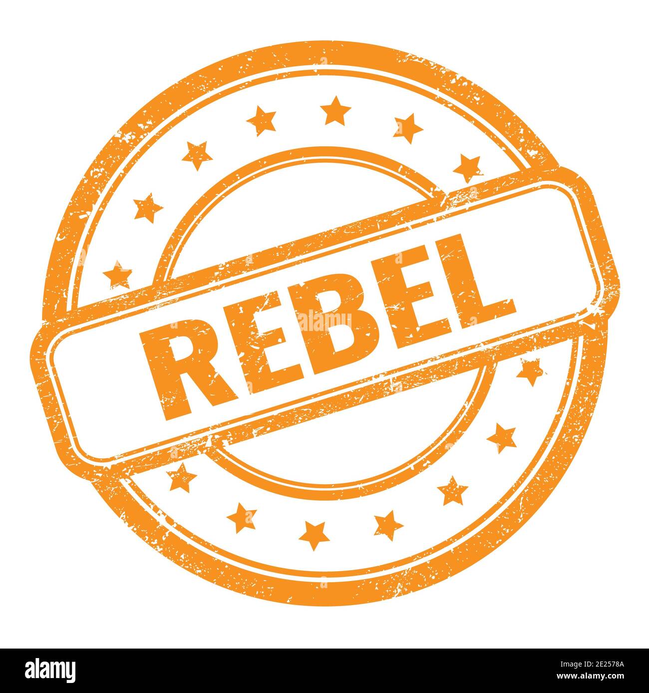 REBEL text on orange grungy vintage round rubber stamp Stock Photo - Alamy