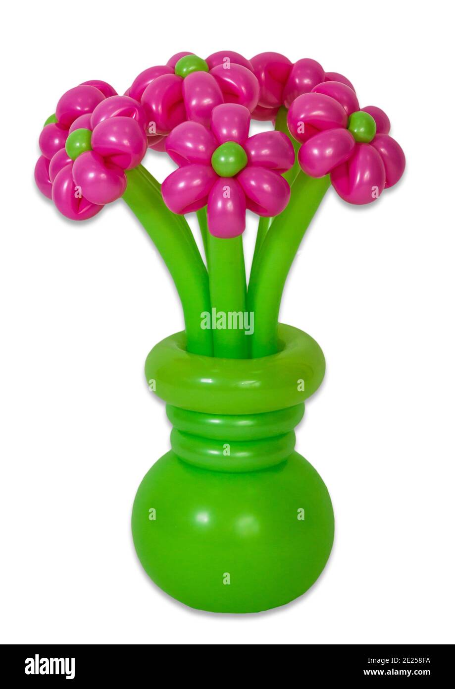 Balloons twisted into a blossoming flower bouquet isolated on white ...