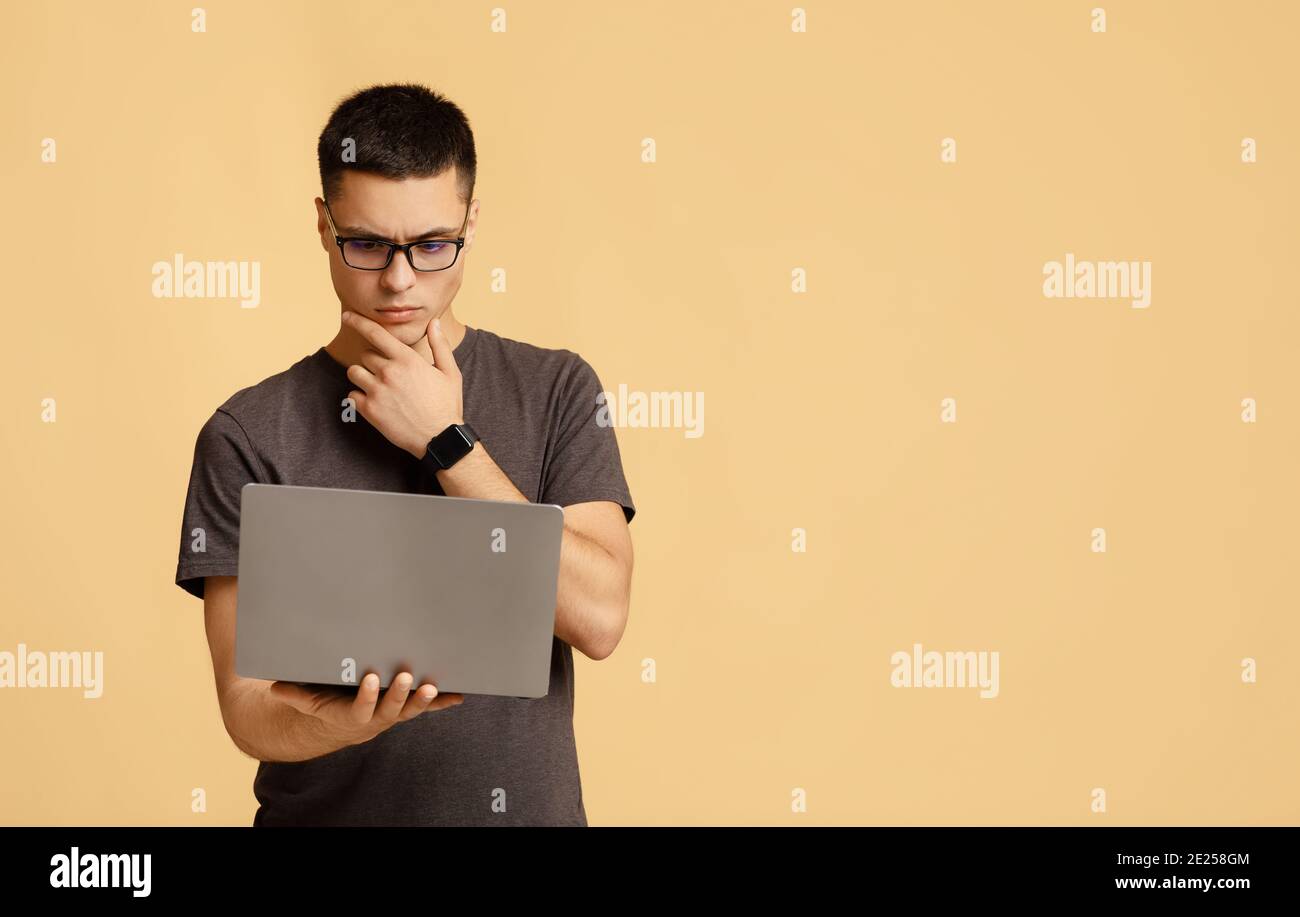 Think about difficult task, online education and work Stock Photo - Alamy