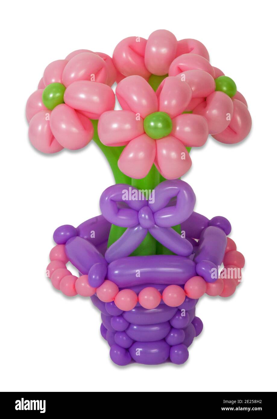 Balloons twisted into a blossoming flower bouquet isolated on white ...