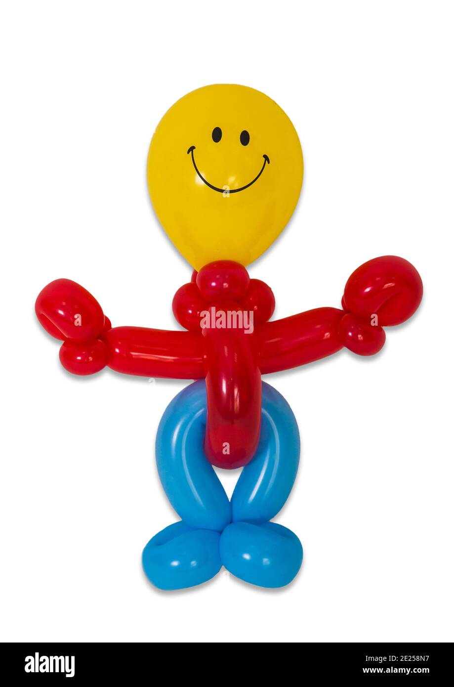 Balloons twisted into a human figure with smile, isolated on a white ...