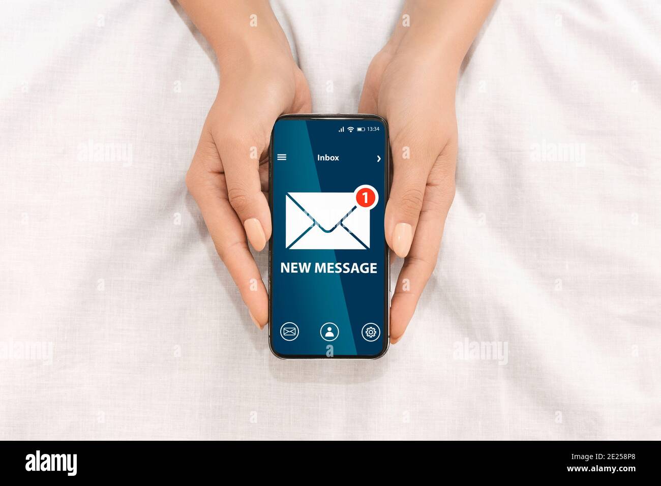 Unrecognizable Female Holding Smartphone With New Message Notification ...