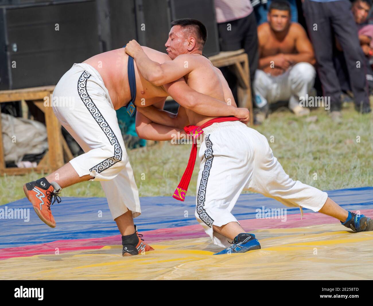 Kuresh, traditional Kyrgyz wrestling. Folk and Sport festival on the ...