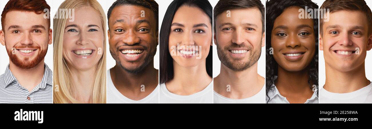 Diverse Millennials Females And Males Portraits Over White Background ...