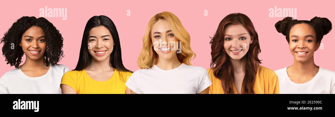 Beautiful multiracial young women, set of portraits Stock Photo - Alamy